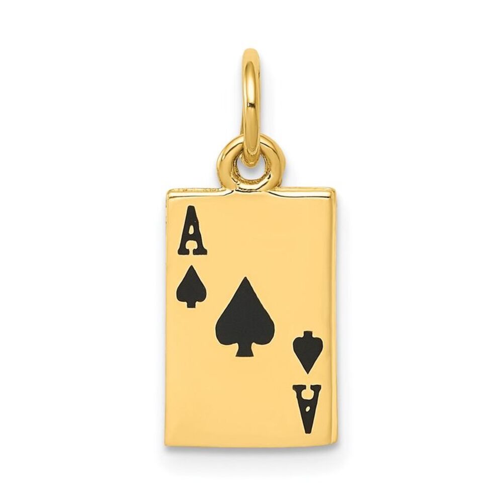 14k Yellow Gold Enameled Ace Of Spades Card Charm - Gem